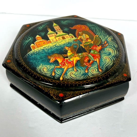 Storage & Organization | Vtg Russian Jewelry Trinket Box Black Wood ...